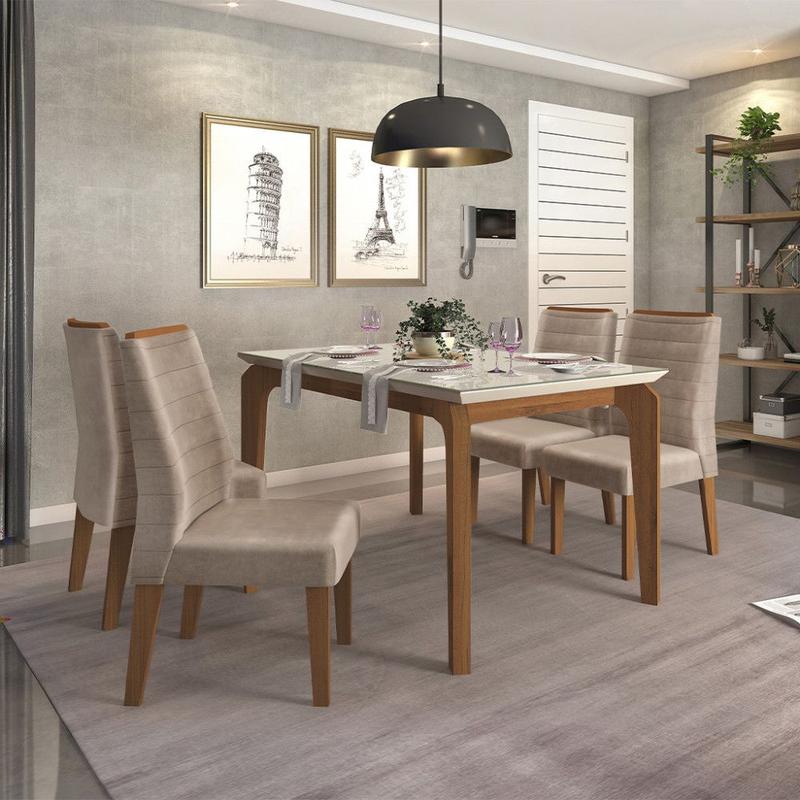 Conjunto Sala de Jantar Mesa Rouge 4 Cadeiras Ondina DJ Móveis - DJ ...