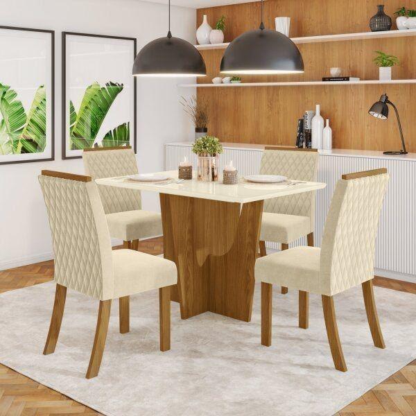 Conjunto Sala de Jantar Mesa Tampo 4 Cadeiras Janice Henn - Conjunto ...