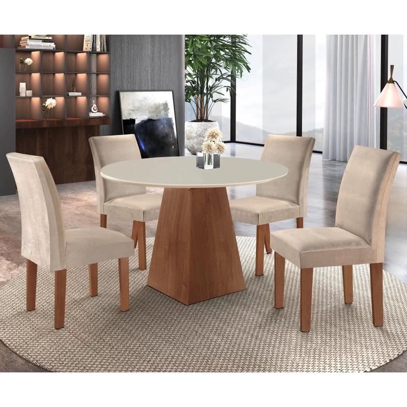 Conjunto Sala de Jantar Mesa Tampo Redondo Plus 4 Cadeiras Valsa Cel ...
