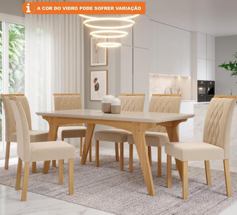 Conjunto Sala de Jantar Selena 180X90 Tampo MDF/Vidro 6 Cadeiras Juliana Class Cimol Nature/Off ...