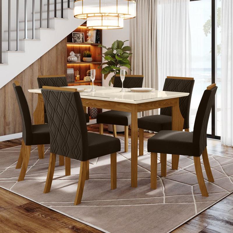 Conjunto Sala de Jantar Tampo MDF Canto Reto com Vidro 160 Cm 06 ...