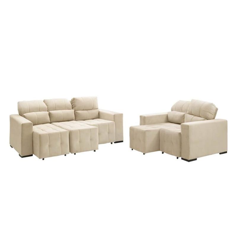 Conjunto Sofá Karen 2 e 3 lugares Retrátil e Reclinável Bege 310 OOL - Estoara - Sofás ...