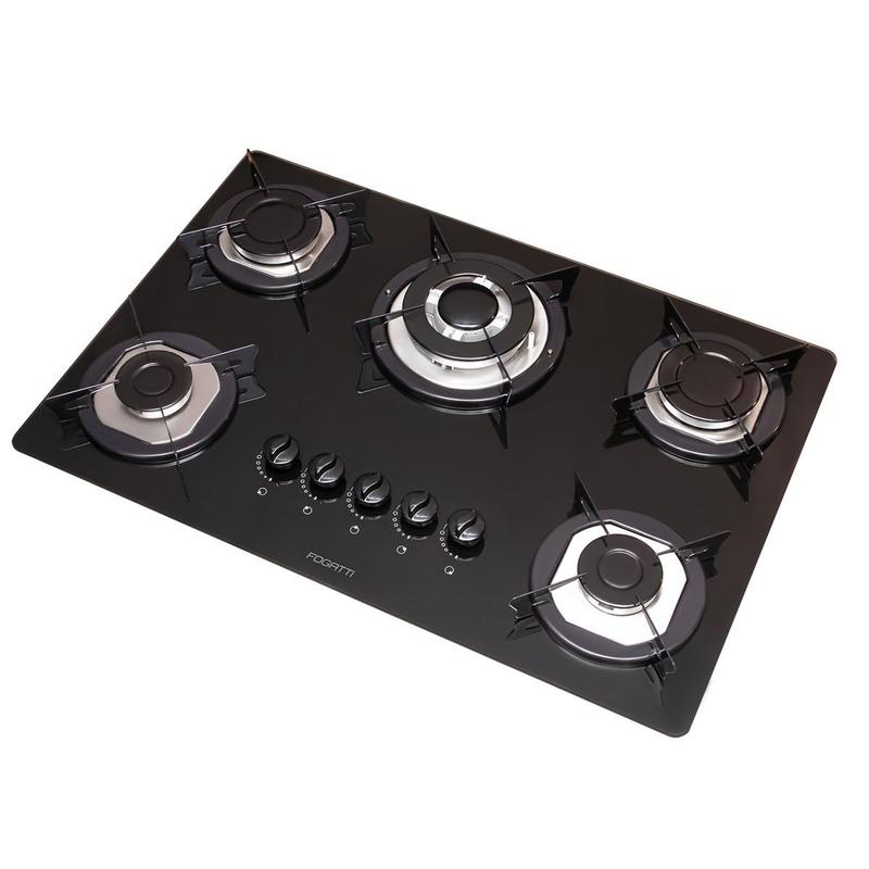 Cooktop 5 Bocas Fogatti Chama Tripla Mesa Vidro Bivolt Preto Inox ...