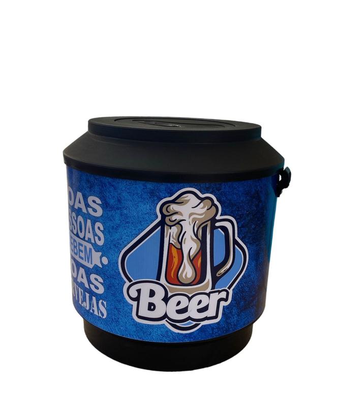 Cooler Térmico Redondo Adesivado Marcas De Cerveja 21 Litros Plástico ...