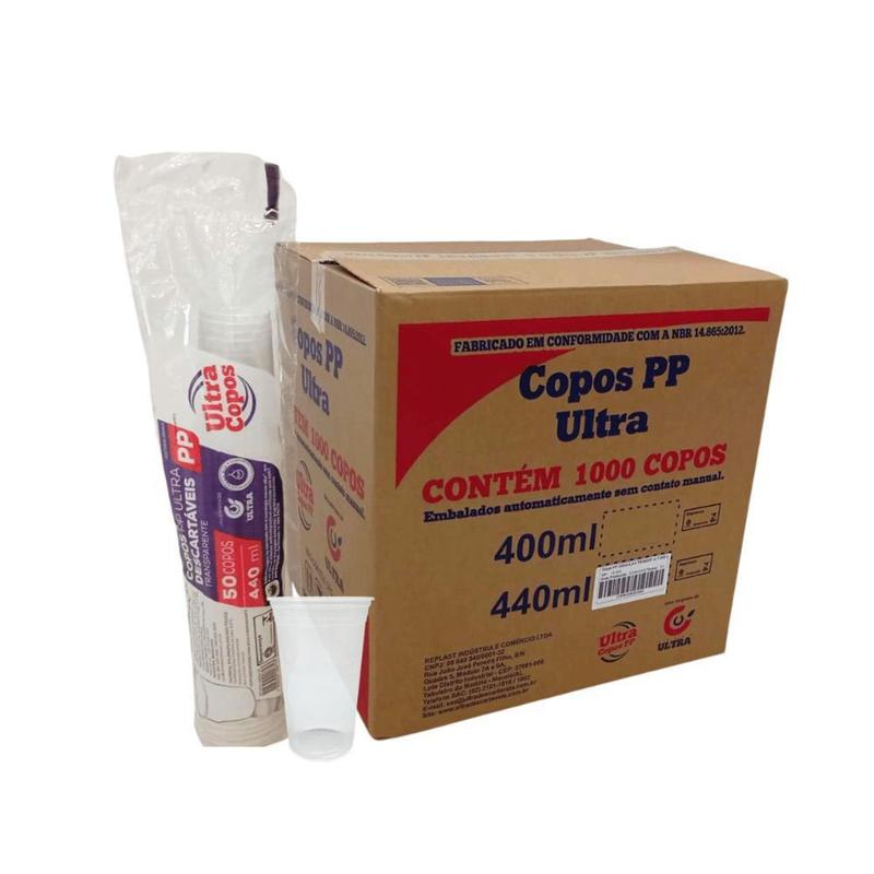 Copo de 440ml Liso Transparente PP Ultra Copos Replast com 1.000 unidades - Ultra Descartáveis ...