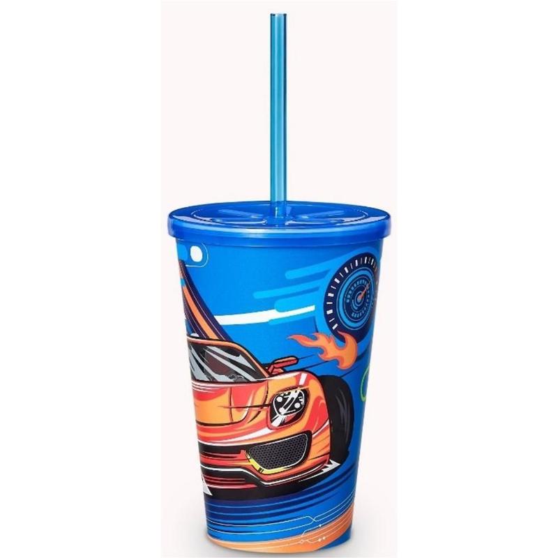 Copo Decorado Infantil 550 ml Plástico c/ Tampa Reta e Canudo - Usual ...