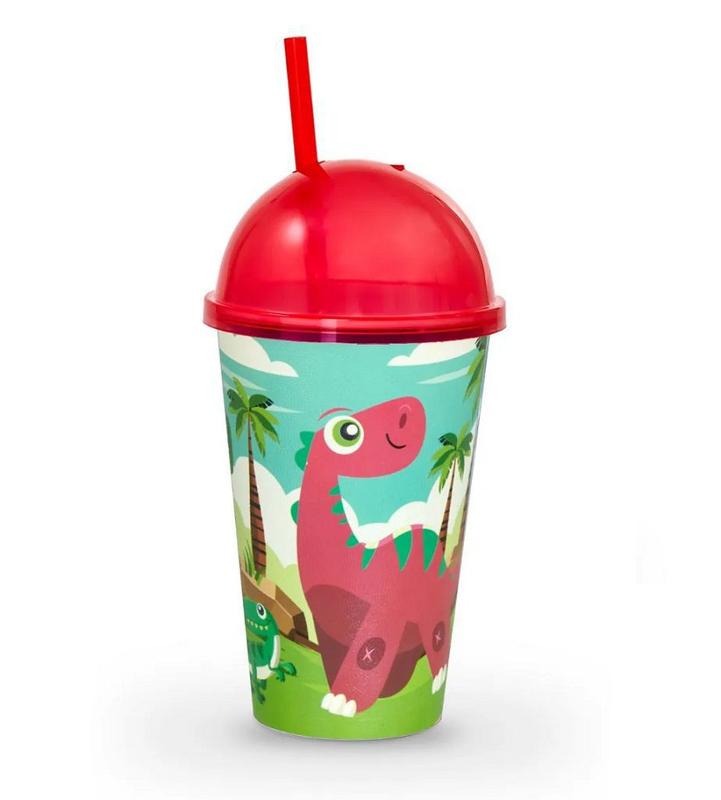 Copo infantil 550 ml milk shake decorado c/ canudo dinossauro - Usual ...