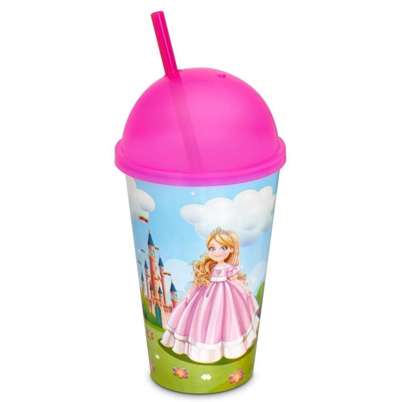 Copo Sorvete Decorado Infantil 550 ml Plástico c/ Tampa Oval e Canudo ...