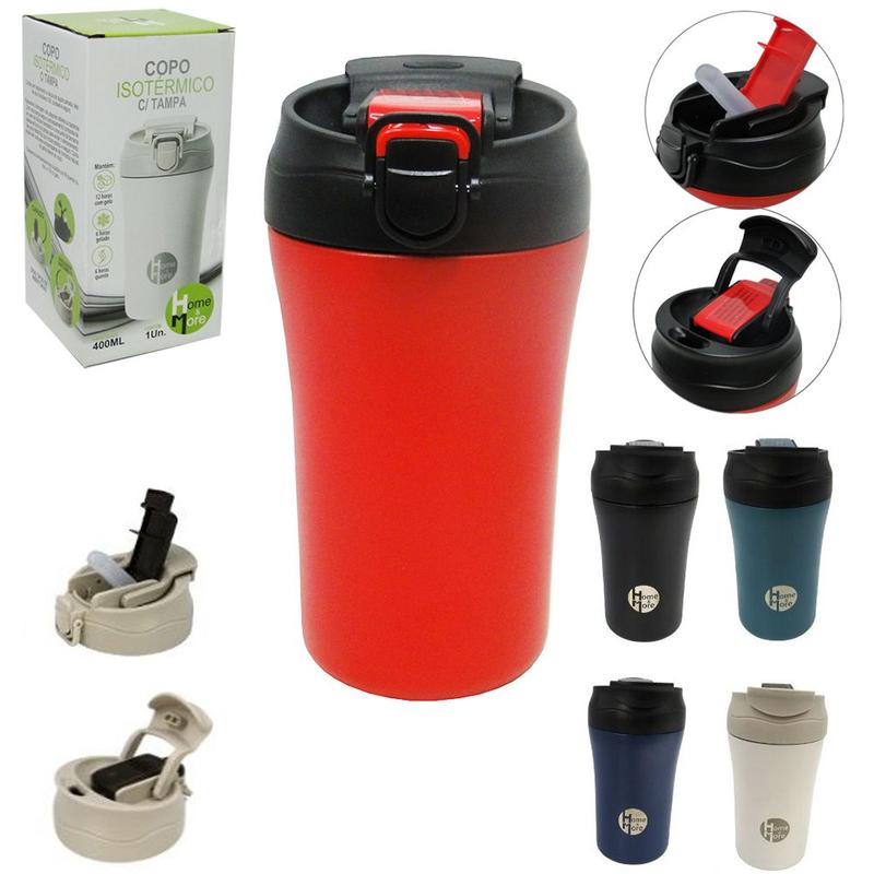 Copo termico de inox/parede dupla+tampa +canudo 400ml - HM COMERCIO CAIXA COM - Copos - Magazine ...