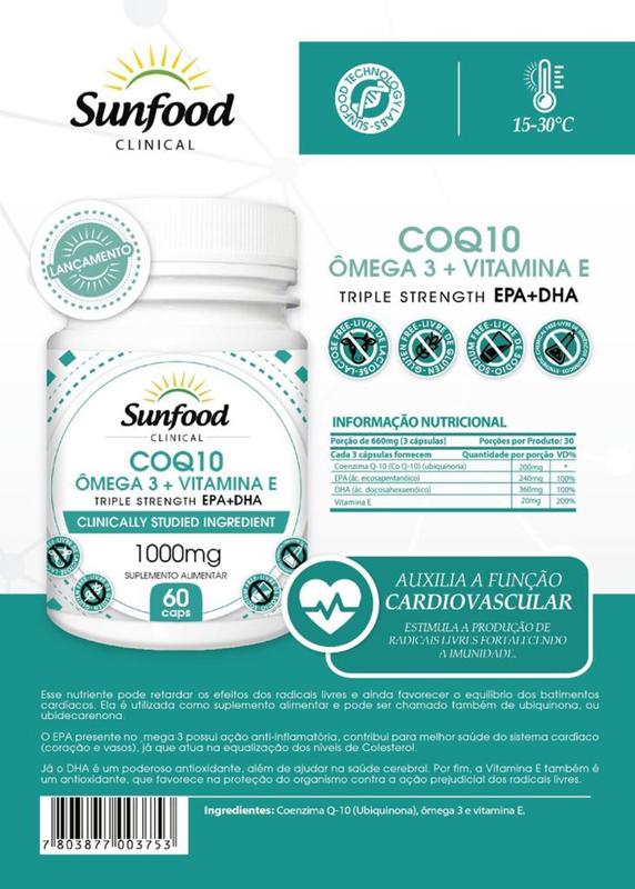 Coq 10 + omega 3 + vit e 60 caps sunfood coenzima - SUNFOOD CLINICAL U ...