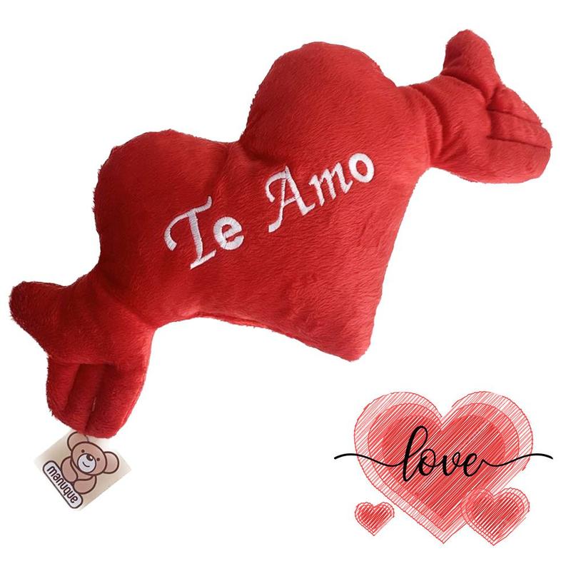 Coração De Pelúcia Bordado Com Mãozinhas Presente Te Amo - MANUQUE ...