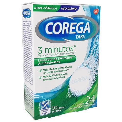 Corega Tabs Limpador De Dentaduras 24 Pastilhas - Fixador de Dentadura ...