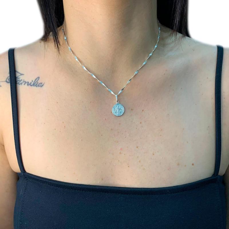 Corrente Colar Espiral Prata 925 Legítima Pingente São Bento - Alleka Pratas - Cordão e Corrente ...