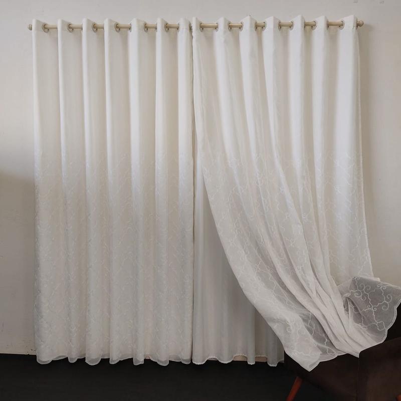 Cortina De Voal Voil Bordado Arabescos Com Forro Microfibra 3,00x2,50 ...