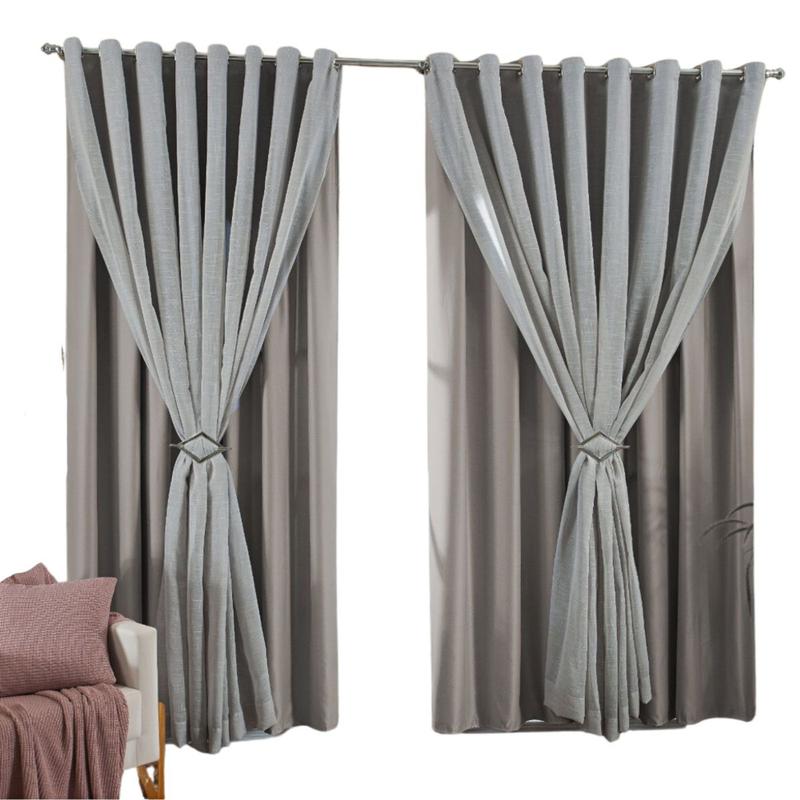 Cortina forro microfibra com voal gaze de linho flamê 3m - várias ...