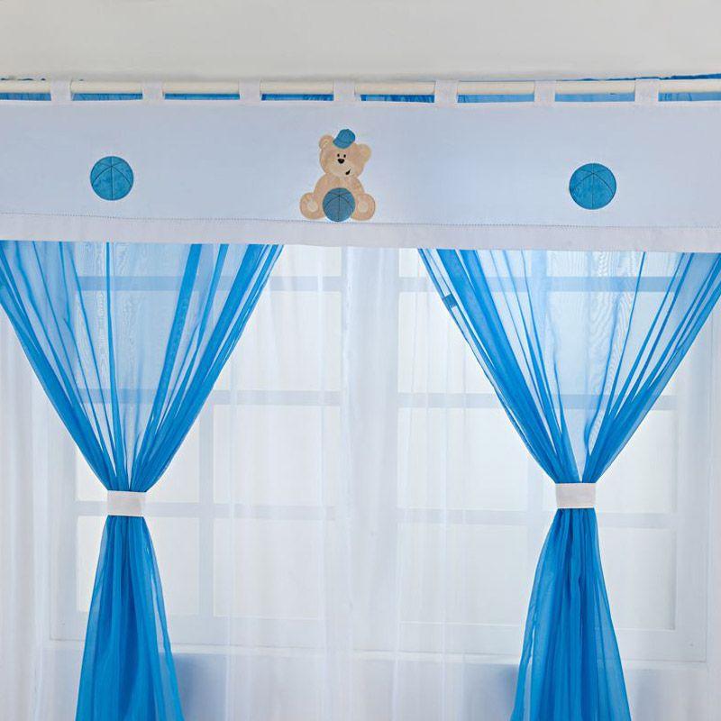 Cortina para Quarto Infantil 2,00m x 1,80m Bordado Ursinho Azul ...
