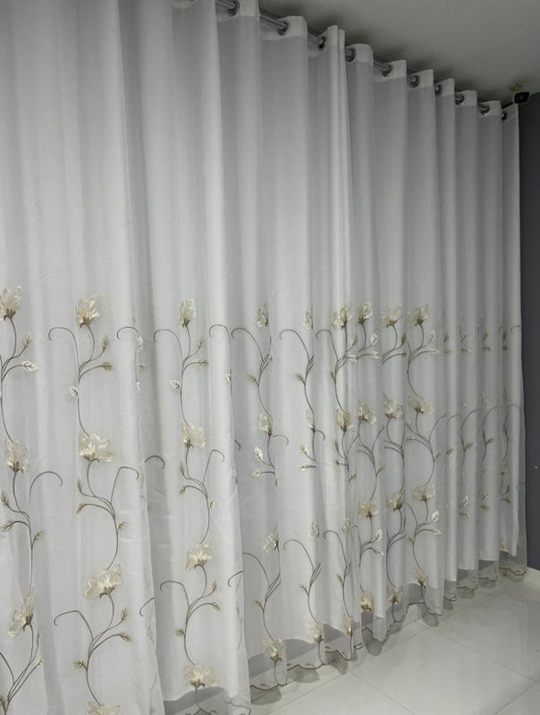 Cortina Voil Bordada Com Forro de Microfibra 4,00 Lar 2,60 alt Ilhós ...