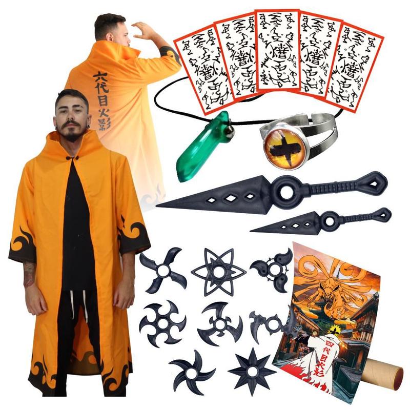 Cosplay Naruto Manto + Kit Kunai Ninja + Colar Tsunade + 2Pç - Fantasia ...