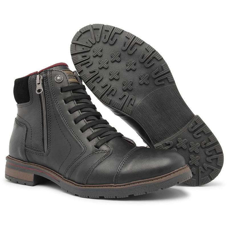 Coturno Fecho Zíper Cano Alto em Couro Sola Borracha Masculino - Antidepressivo - Coturno ...