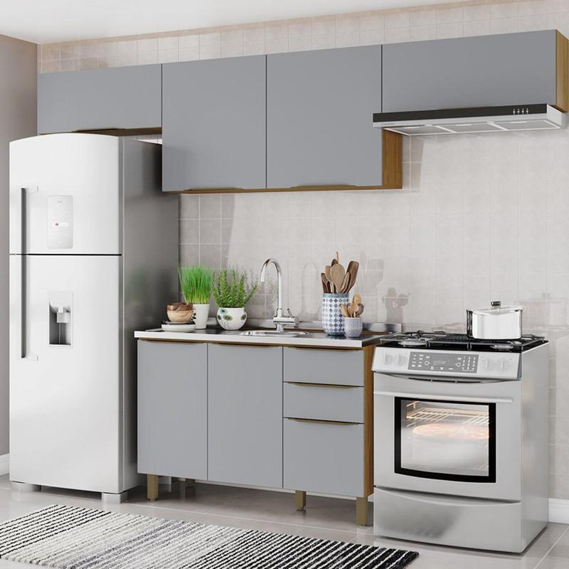 Cozinha Compacta 7 Portas Evidence Henn Nature/Cinza - Cozinha Compacta ...