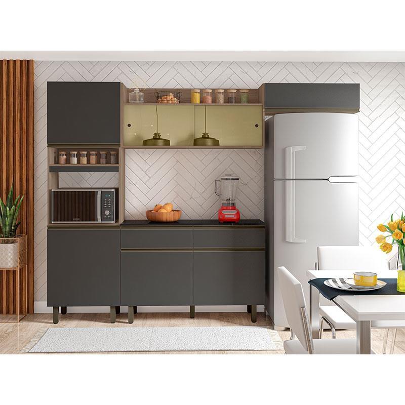 Cozinha Compacta Ambiente Porto Carvalho Grafite Poliman - POLIMAN ...