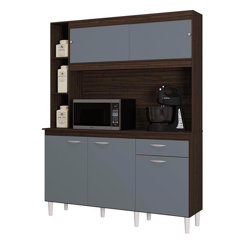 Cozinha Compacta Duda 140cm 5 Portas 1 Gaveta Chocolate/Cinza Platinum ...