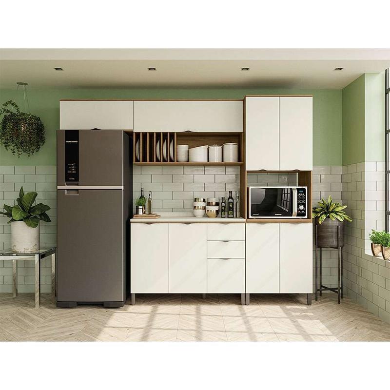 Cozinha Compacta Lotus I com Tampo 8 PT 3 GV Freijó e Off White ...