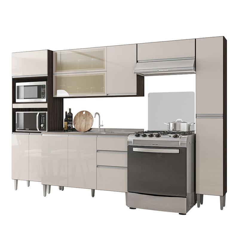 Cozinha Judite Compacta + Balcão p/ Pia Sem Tampo + Paneleiro Simples ...