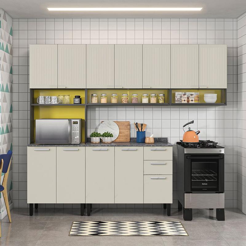 Cozinha Midi Pop Art I2 Itatiaia Móveis 3 Peças Grafite Off White e ...