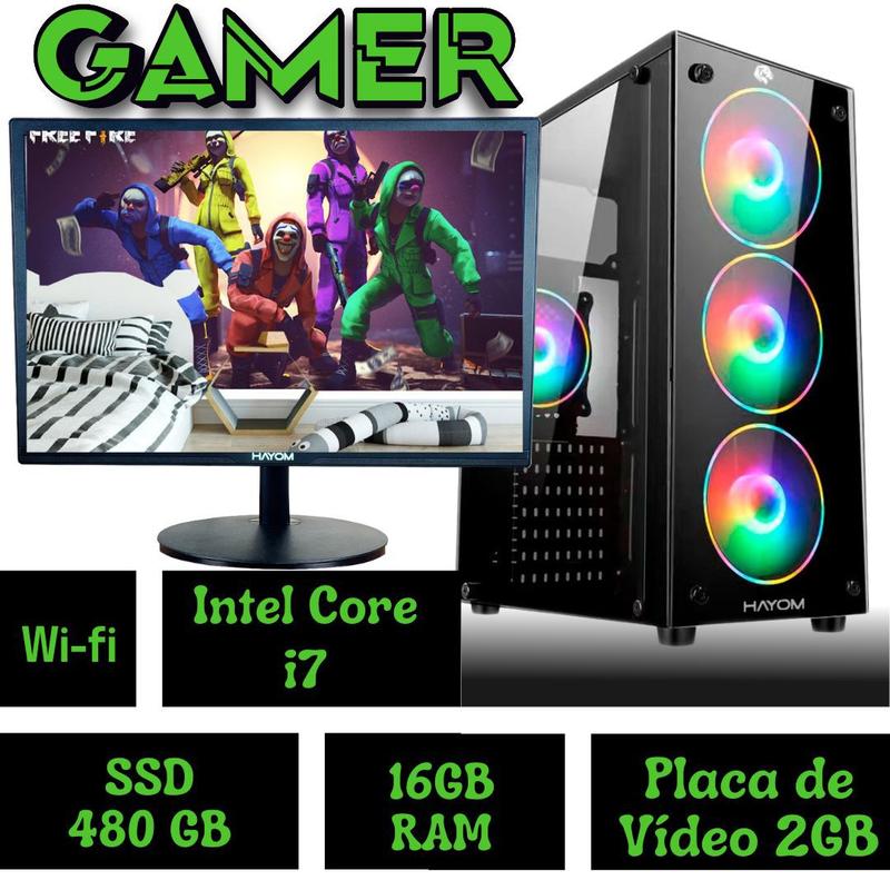 CPU Gamer I7 16gb Ssd 480gb placa De Vídeo 2gb Fonte 500W Monitor 19 ...