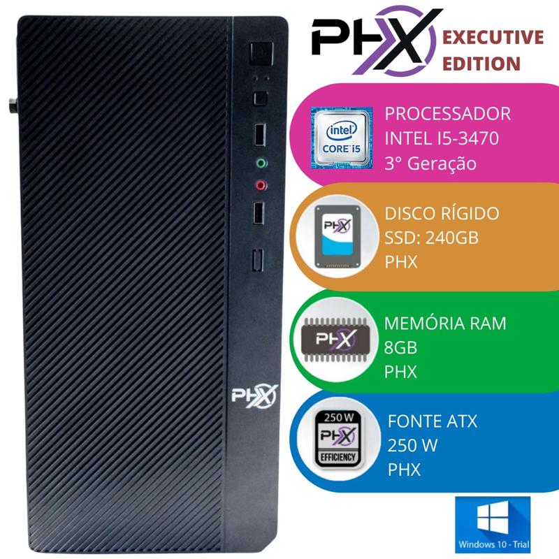 Cpu Intel Core I5-3470 8gb / 240gb Win10 + Fonte 250wts - PHX - All in ...