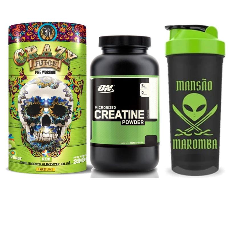 Crazy juice pre treino c/beta alanina 360g+creatina on 300 g pura +coq ...