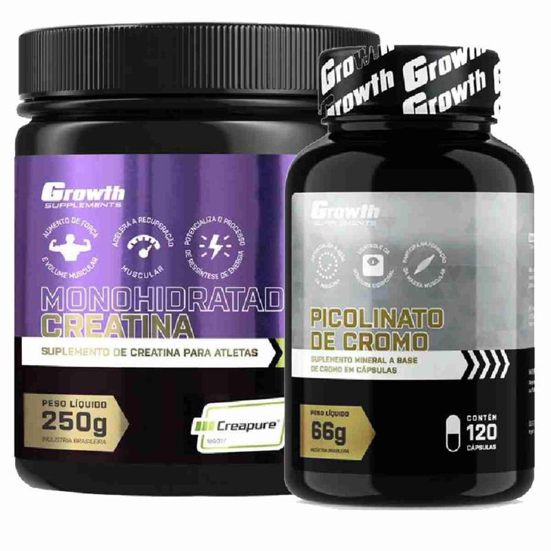 Creatina 250g Creapure + Cromo Picolinato 120 Caps Growth - Growth Supplements - Coenzima Q10 ...