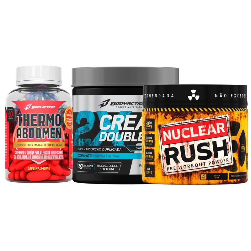 Creatine Double Force 150g + Thermo Abdomen 60cap + Nuclear Rush 100g ...