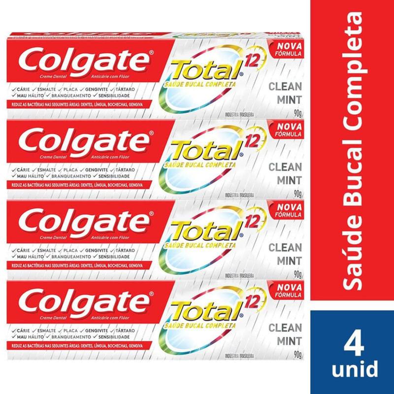 Creme Dental Clean Mint Total 12 Colgate Pack com 4 Unidades 90g Cada ...