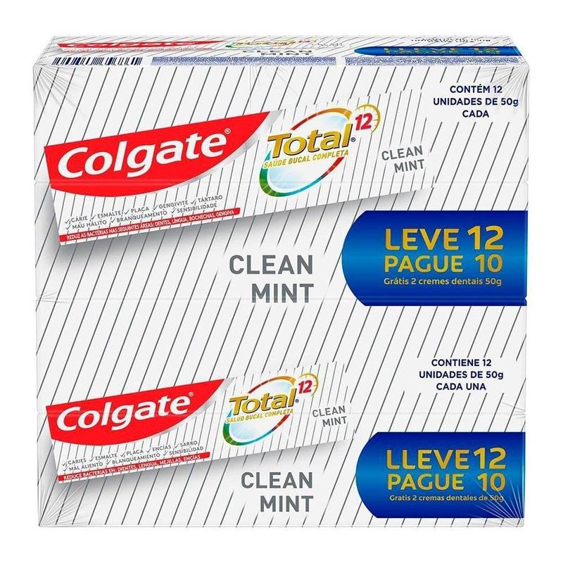 Creme Dental Colgate Total 12 Clean Mint 12X50g - Embalagem com 12 ...