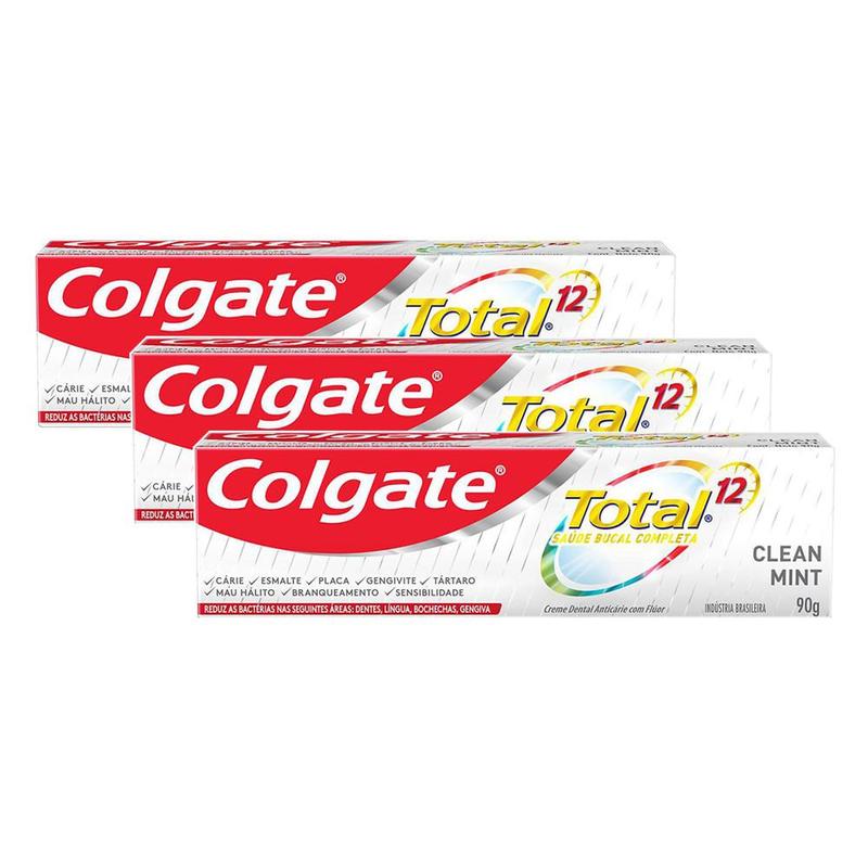 Creme Dental Colgate Total 12 Clean Mint 90g Kit com três unidades ...