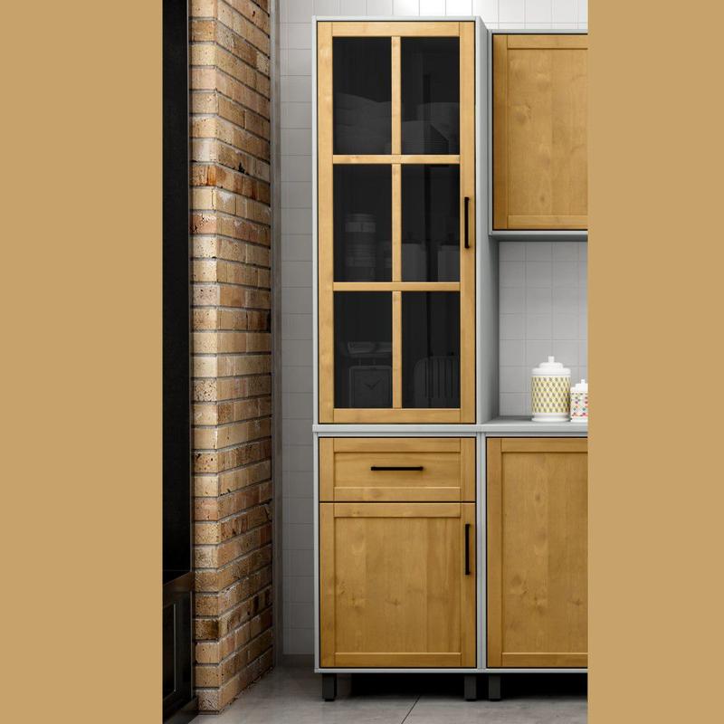 Cristaleira Armário 2 Portas Vidro MDF 3 Prateleiras Multiuso Cozinha ...