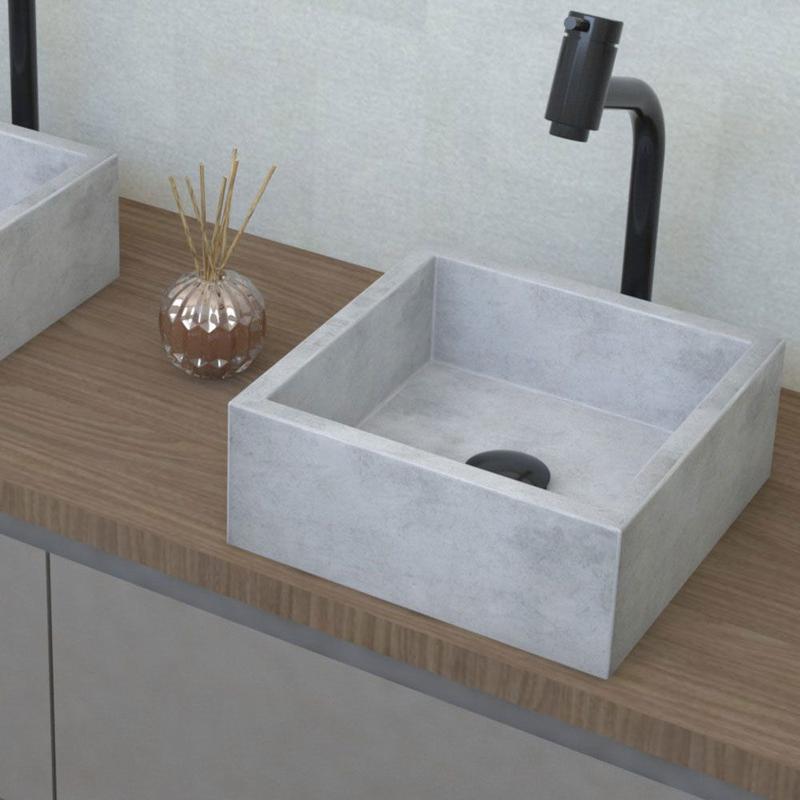 Cuba de Banheiro Pia de Apoio Retangular Sobrepor 30 cm Perola Concreto ...