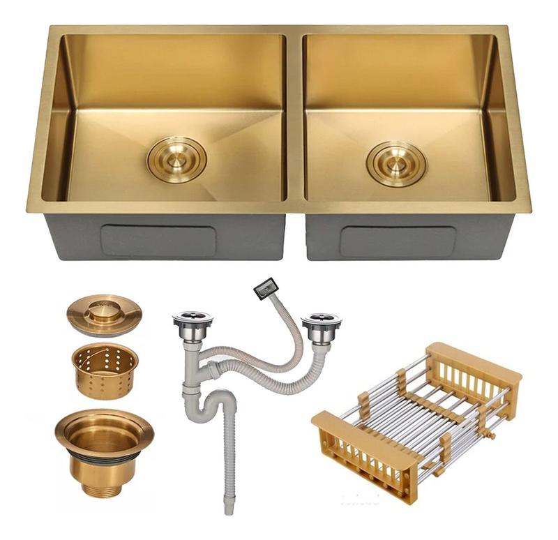 Cuba Dupla Inox Quadrada Cozinha Pia Gourmet Nano Dourada - Revomax ...