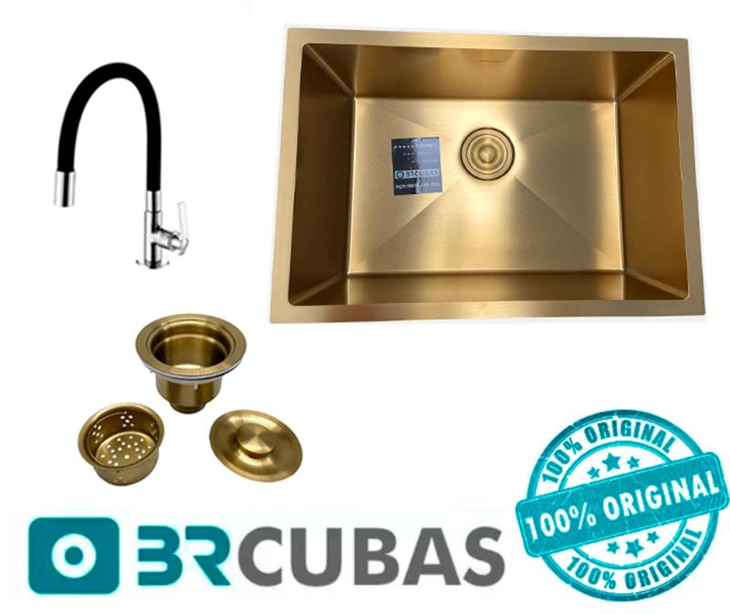 Cuba gourmet - 600x400x220 mm espessura 0.8mm - DOURADA + torneira ...
