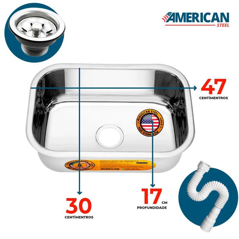Cuba Pia N 1 Gold 304 Cozinha Inox 47X30X17 - AMERICAN STEEL - Pia e ...