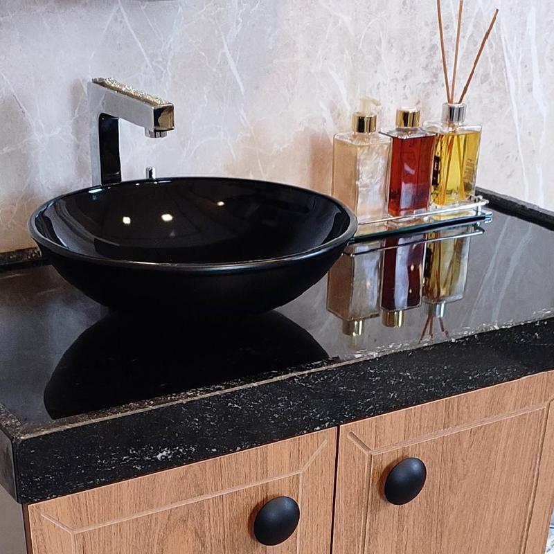 Cuba Pia Redonda de Vidro Preta de Apoio Sobrepor para Banheiros e ...