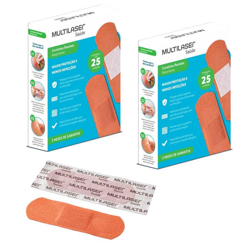Curativo Flexível 50 Unidades Marrom Multilaser Saúde - Curativo ...