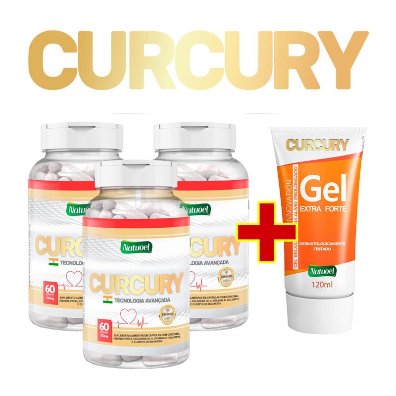 Curcury Original Completo - 3 Potes + 1 Gel Extra Forte - Vitaminas e ...