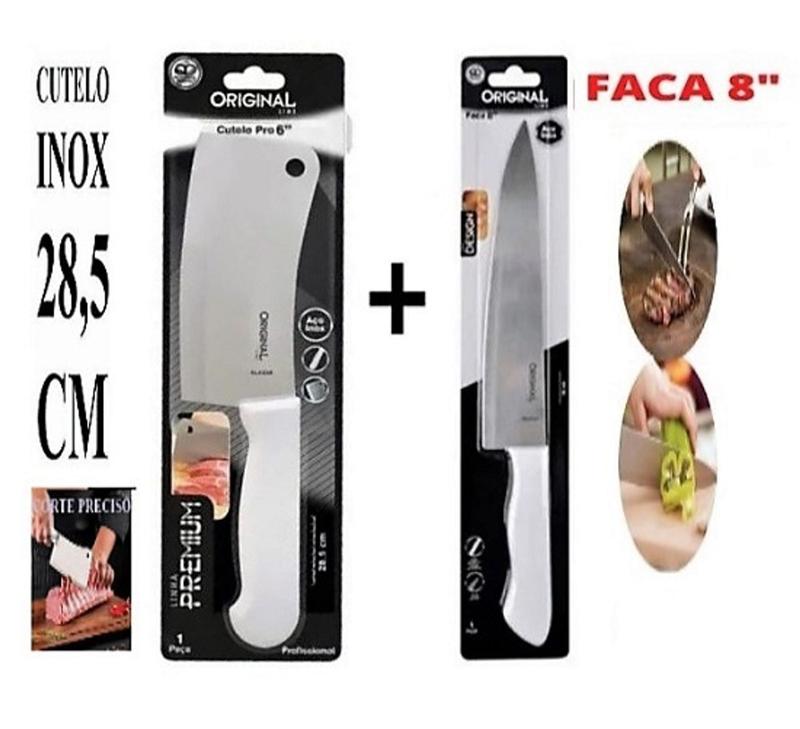 Cutelo Com Faca Profissional Cozinha Artesanal Açougueiro Corta Osso ...