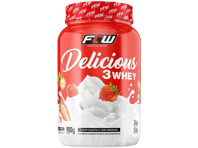 Delicious Whey 3W - 900g - Chantilly com Morango - FTW - Whey Protein ...