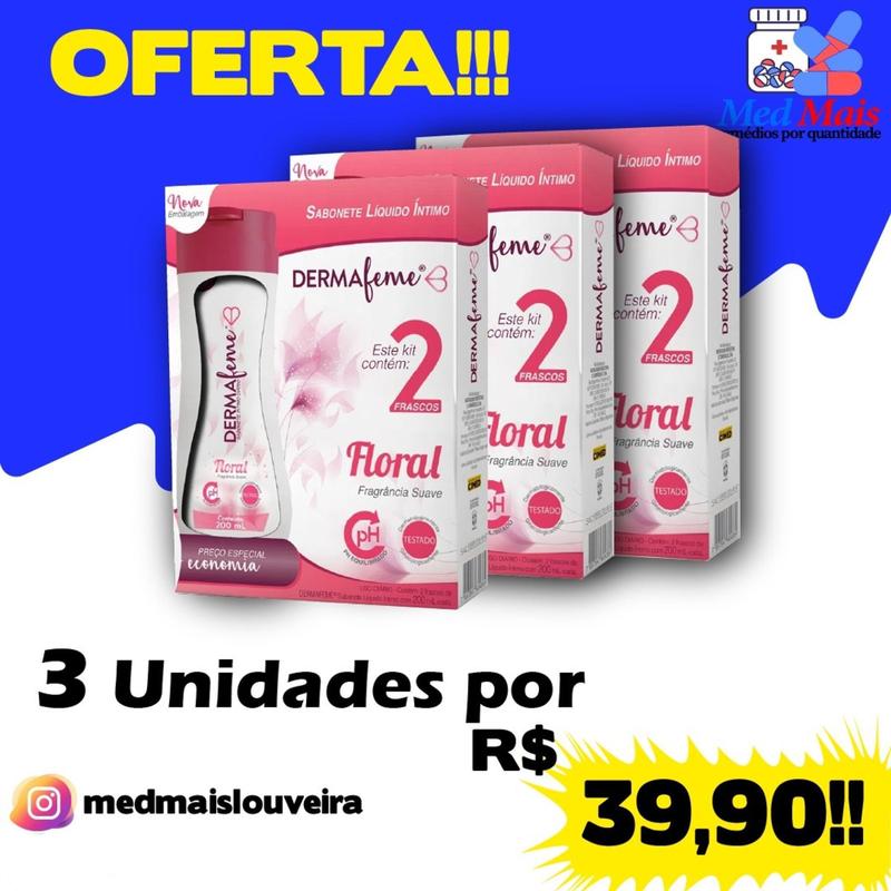 Dermafeme floral kit frasco 200ML ( COM 3 KITS ) - Sabonete Íntimo ...