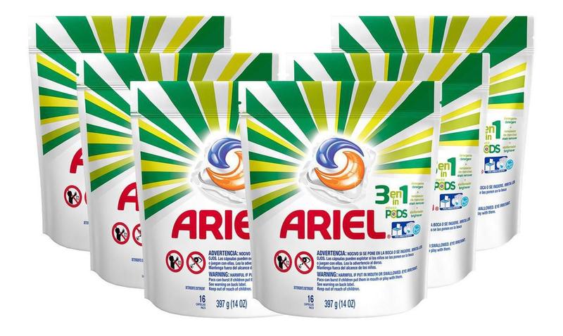 Detergente Lava Roupas Ariel 3Em1 Pods - 16 Cápsulas - 6 Un - Sabão ...