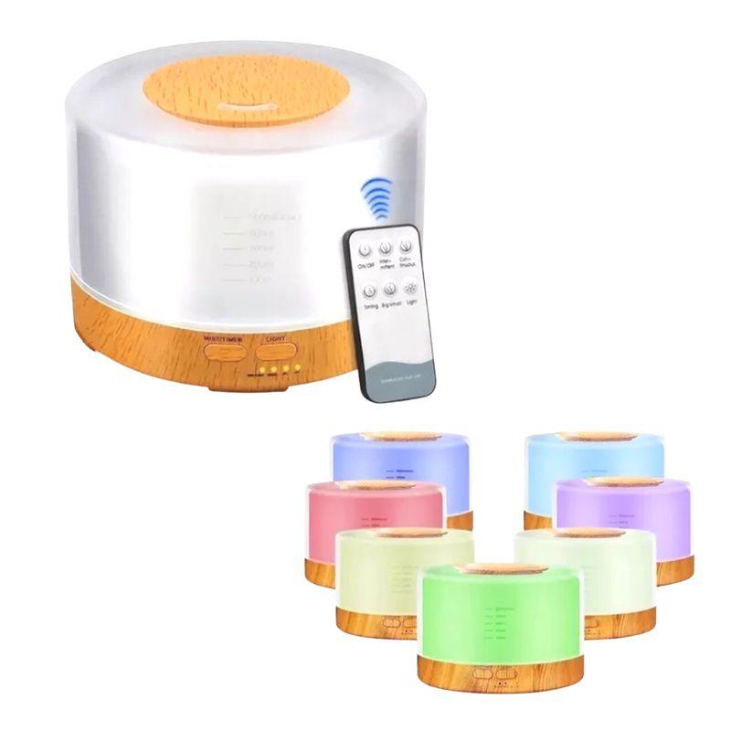 Difusor Aromatizador Umidificador De Ar E Óleos Essenciais Branco 500ML LED com 7 Cores ...